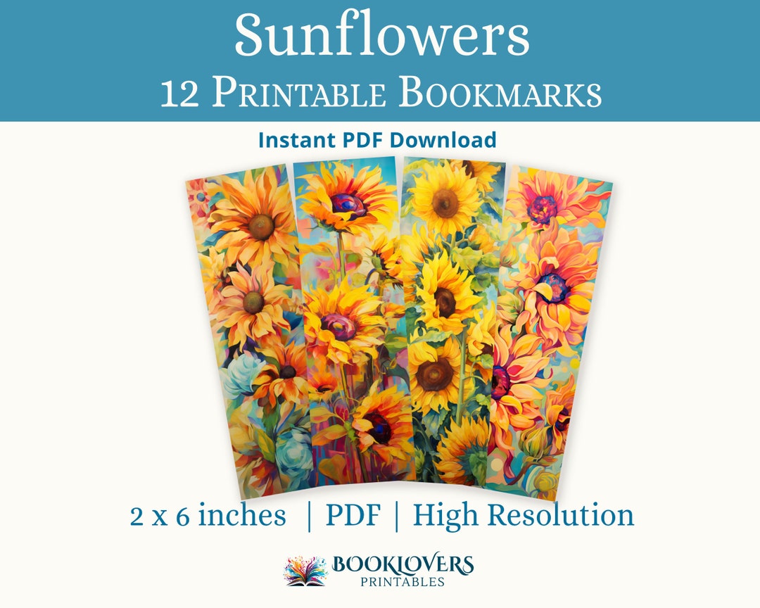 Sunflowers Bright Colourful Printable Bookmark Instant PDF Digital ...