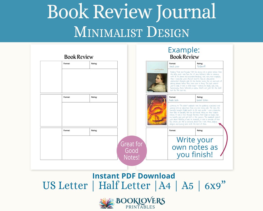 Book Review Journal Digital and Printable Page Instant Download PDF ...