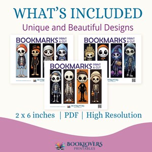 Halloween Skeletons Printable Bookmark Instant PDF Digital Download Set ...