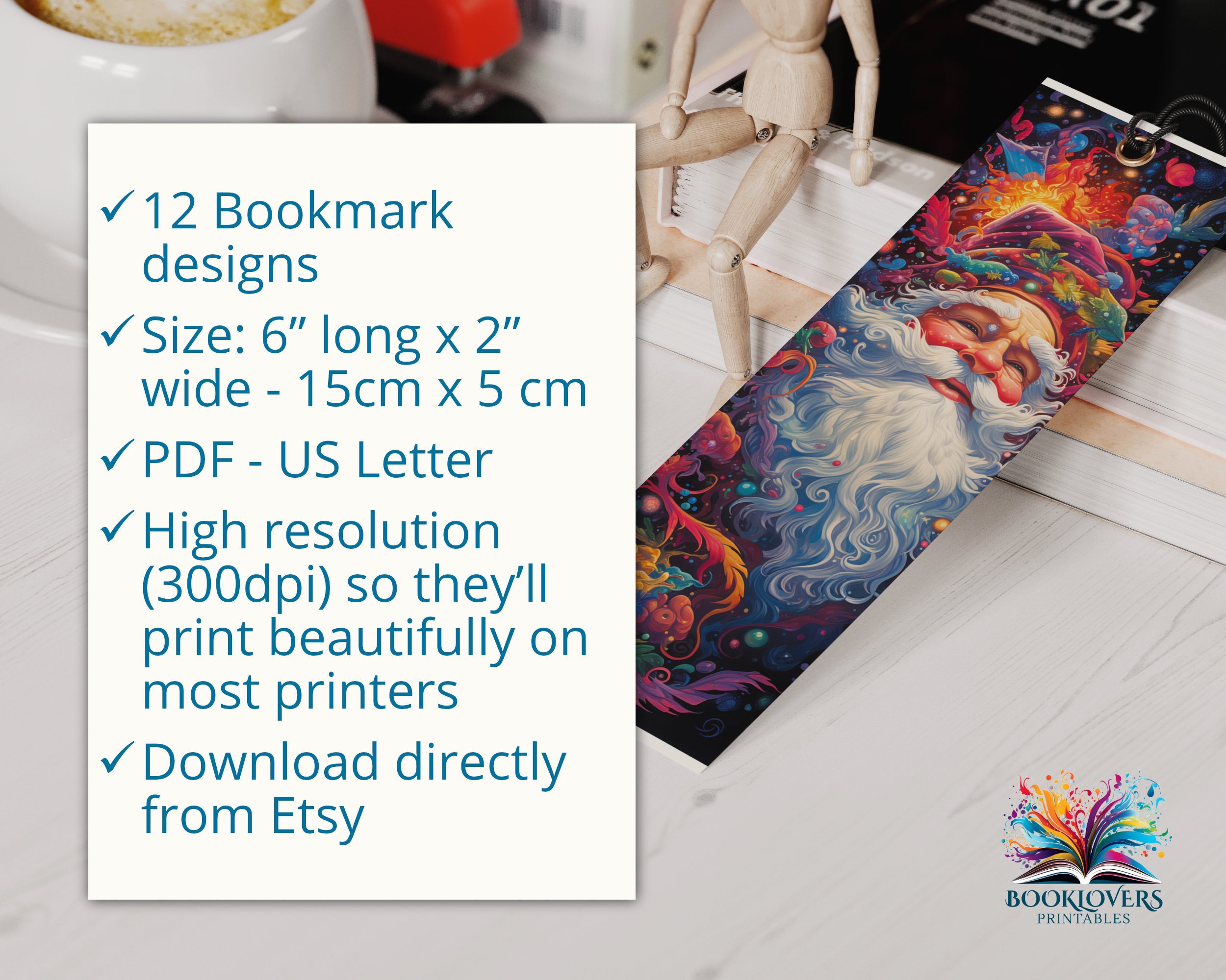 Christmas Santa Printable Bookmark Instant PDF Digital Download Set of ...