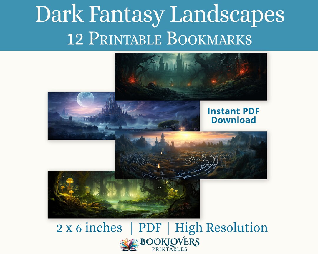 Dark Fantasy Landscapes Printable Bookmark Instant PDF Digital Download ...