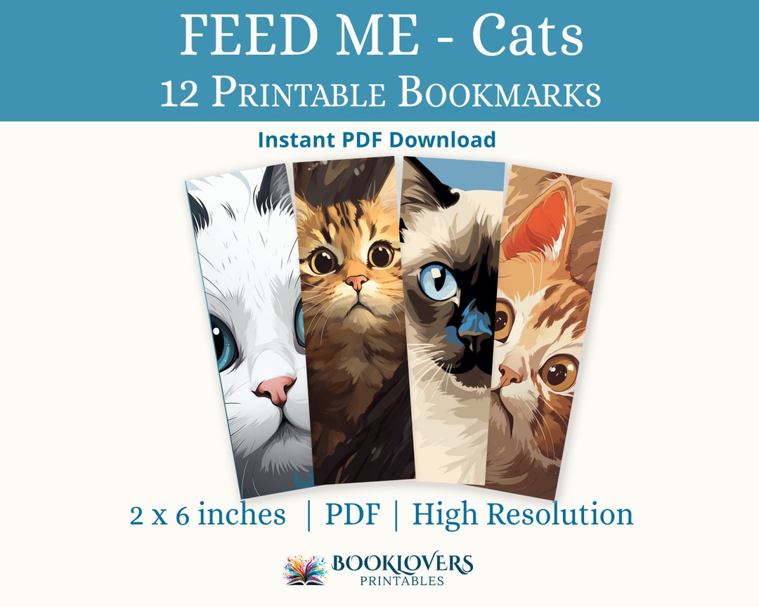 FEED ME Cats Printable Bookmark Instant PDF Digital Download Set of 12 ...