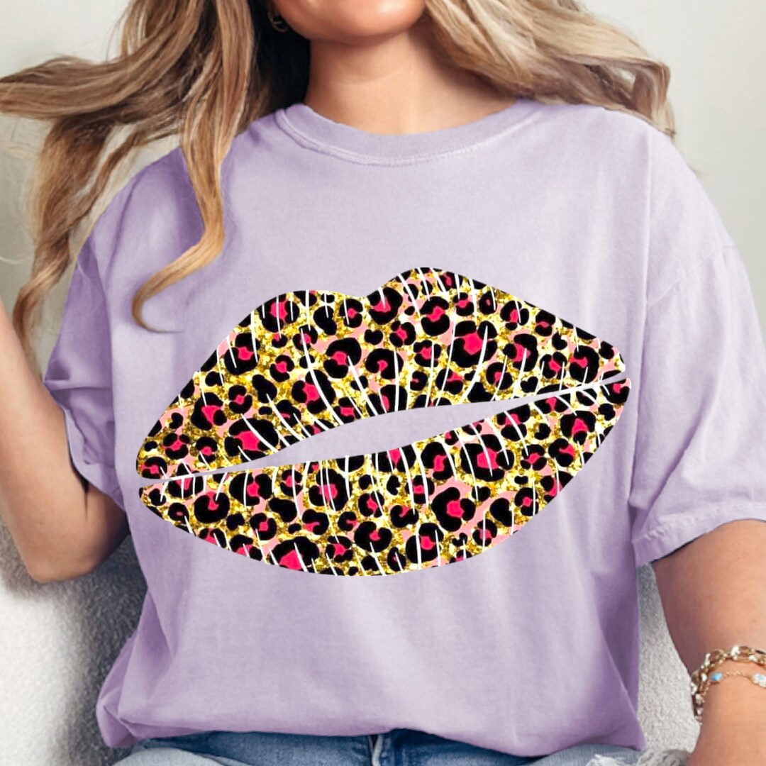Leopard Print Lip Kiss Shirt | Gold and Pink | Gift for Her - Etsy