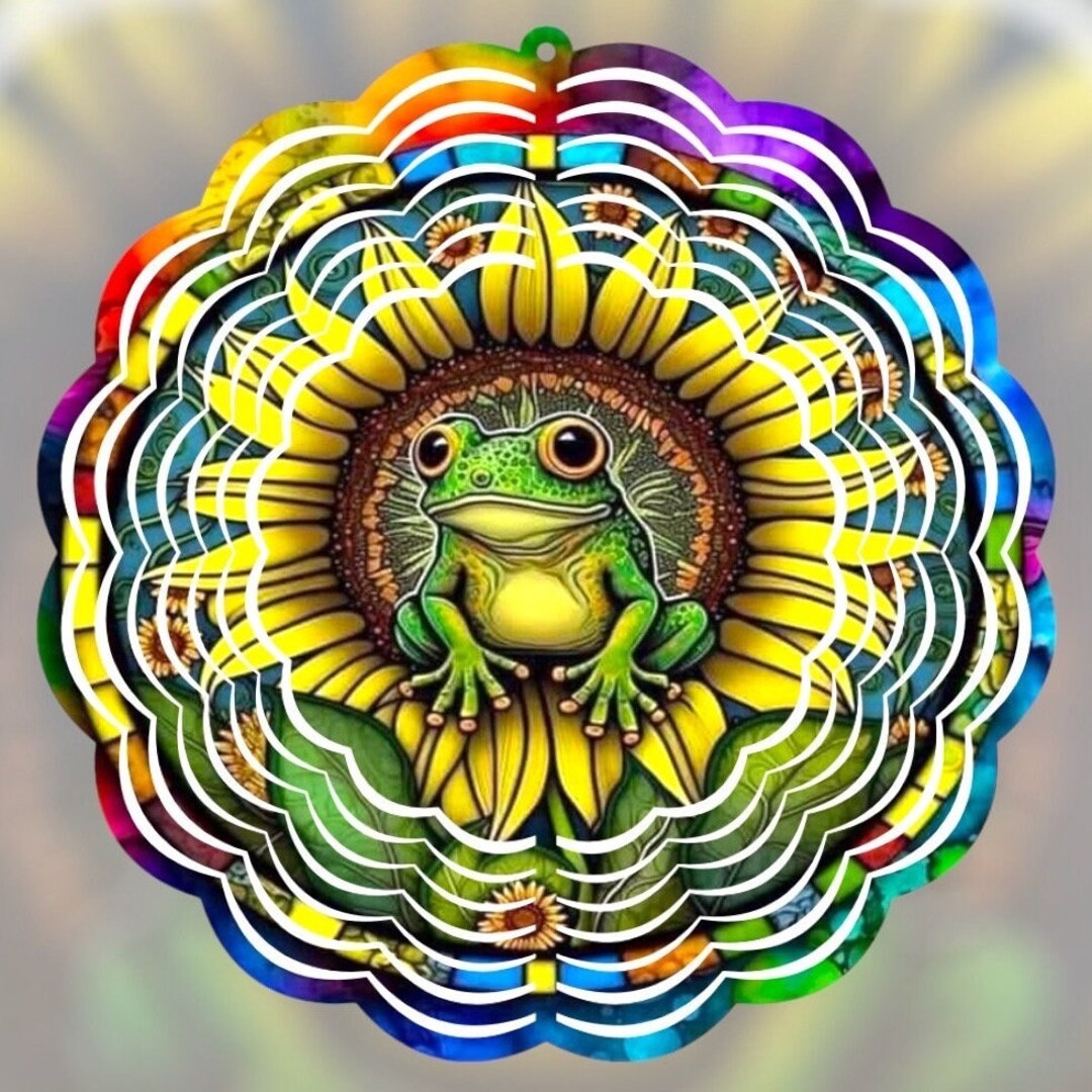 Beautiful Frog and Sunflower Sublimated Double-sided 3D Aluminum Wind ...