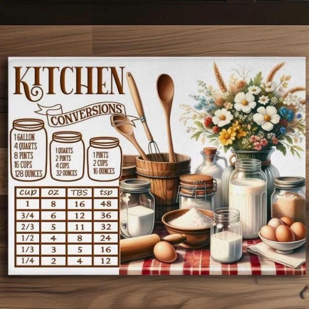 Kitchen Measurement Conversion Theme Sublimated Tempered Glass Cutting ...