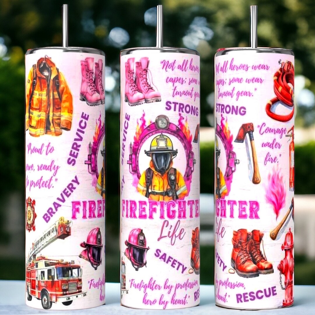 Pink Fire Fighter Sublimated 20oz Stainless Steel Tumbler With Straw ...
