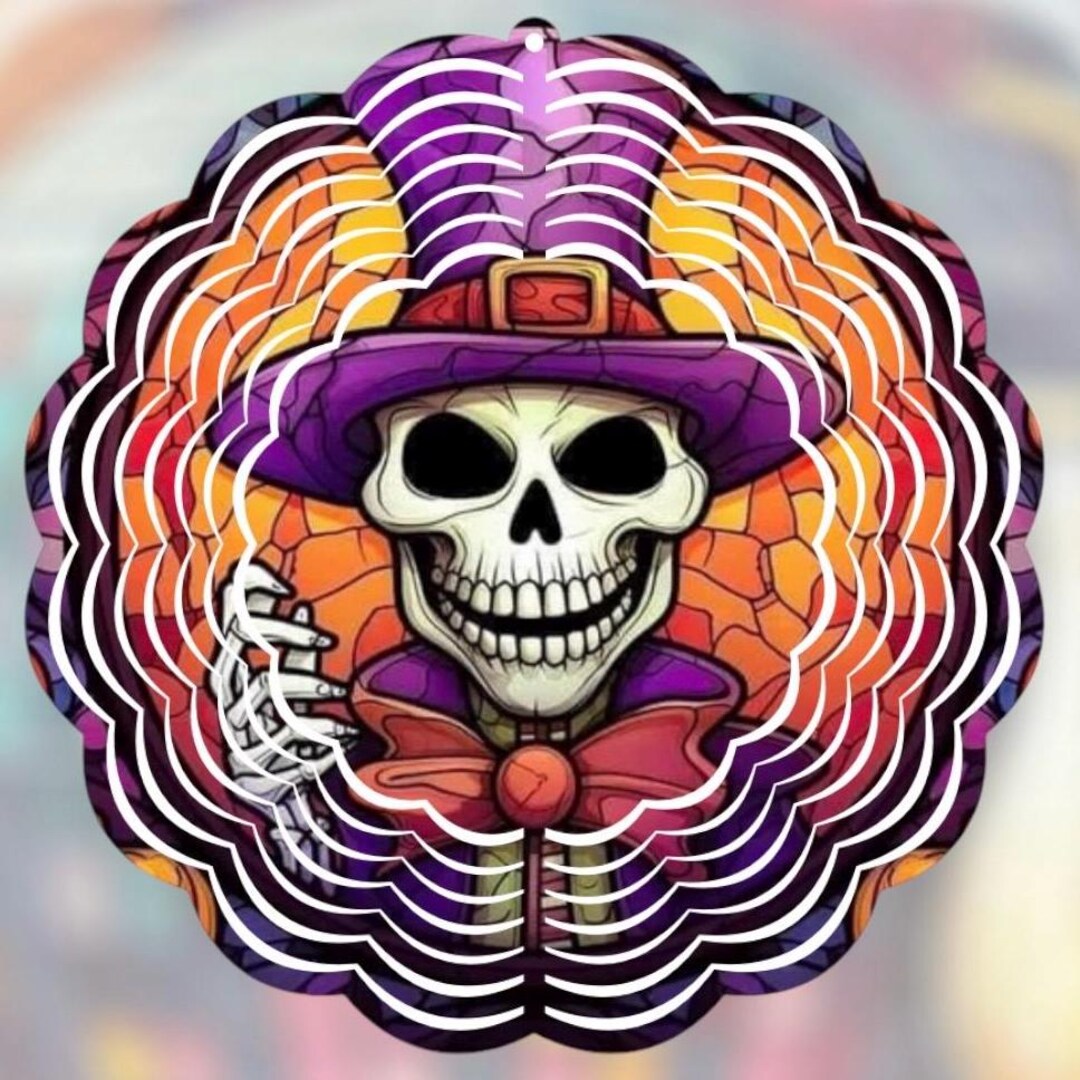 Spooky Skeleton Purple Top Hat Sublimated Double-sided Aluminum Wind ...