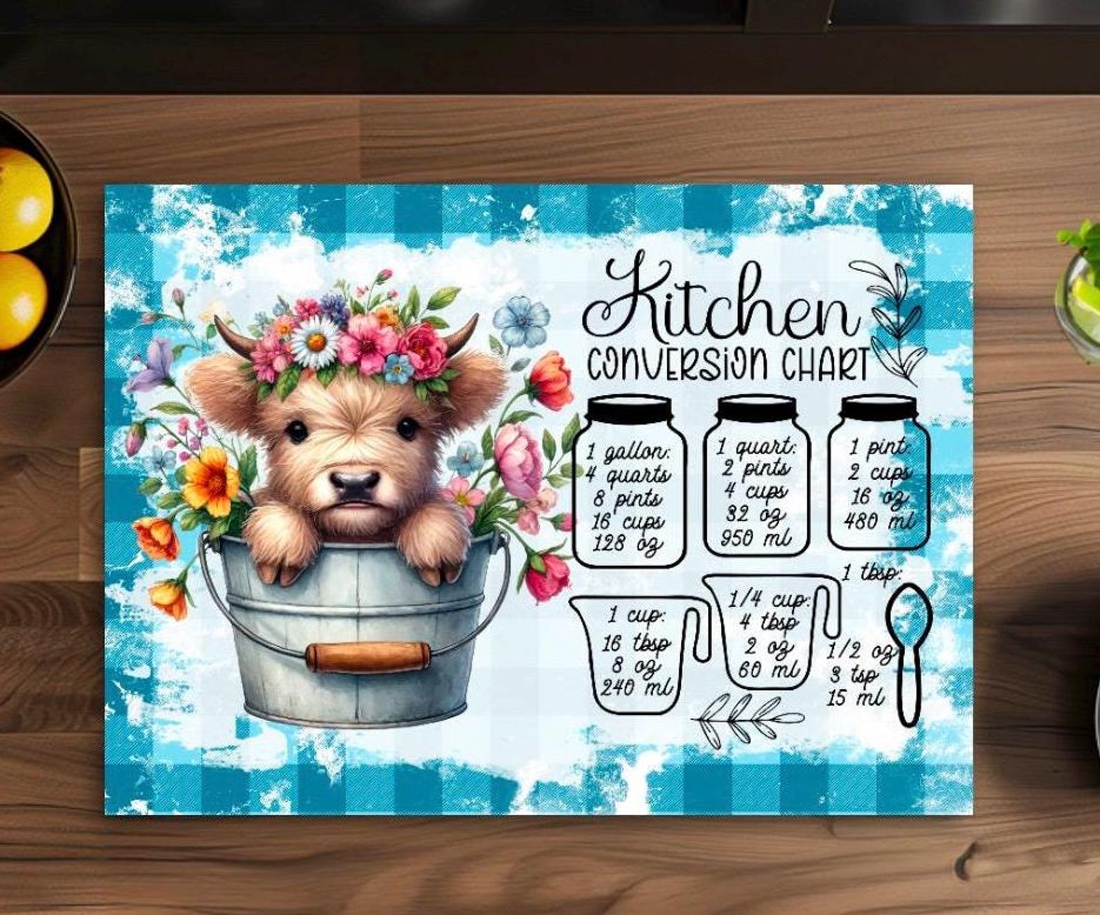 Kitchen Measurement Conversion Theme Sublimated Tempered Glass Cutting ...