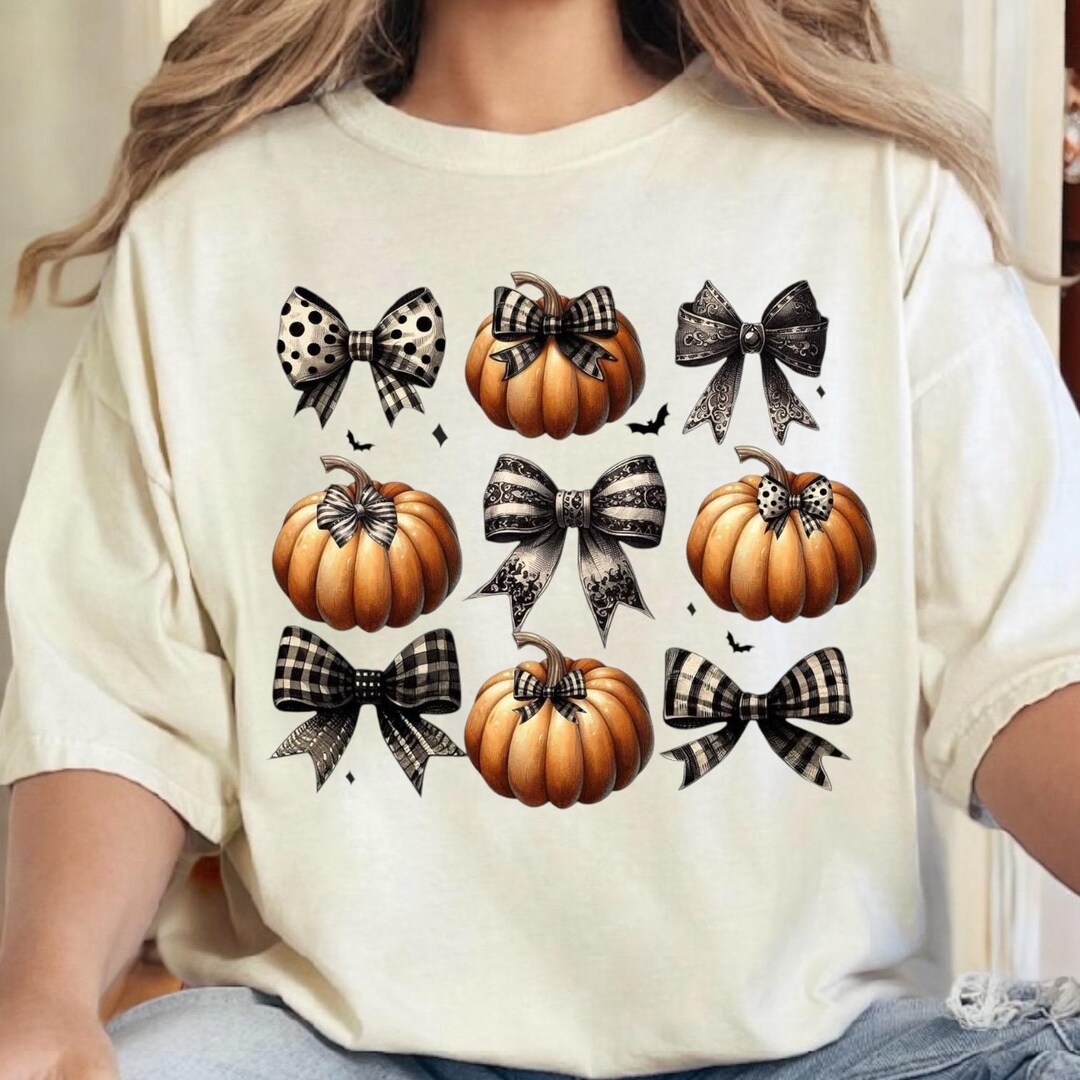 Coquette Style Cute Pumpkins and Black Bows Jack-o-lantern Shirt ...