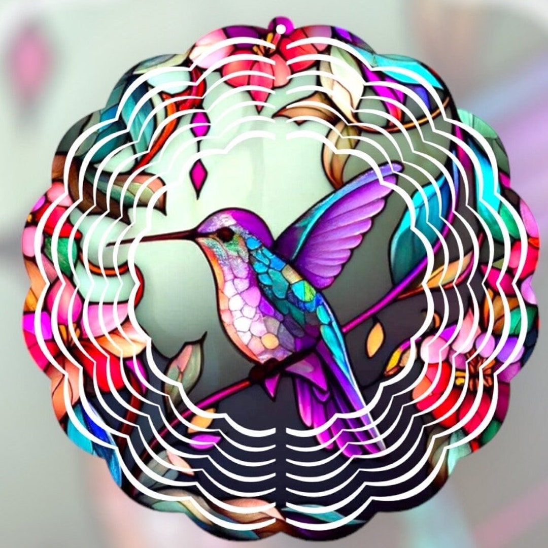 Stained Glass Rainbow Hummingbird Double Sided 3D Aluminum Wind Spinner ...