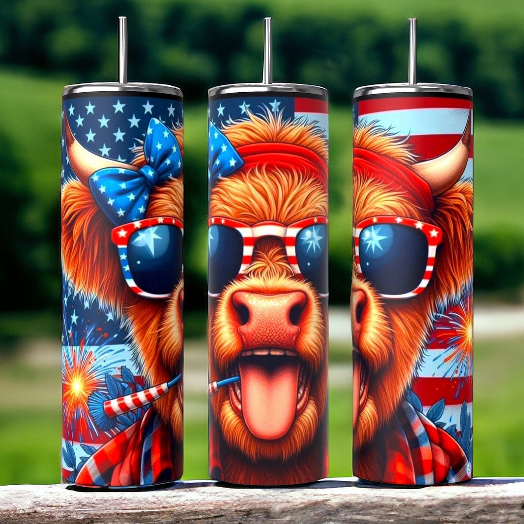 Patriotic Heifer Cow With Bow Sublimated 20oz Stainless Steel Tumbler ...