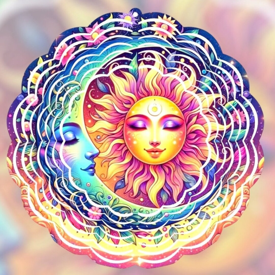 Celestial Floral Sun and Moon Sublimated Double-sided Aluminum Wind ...