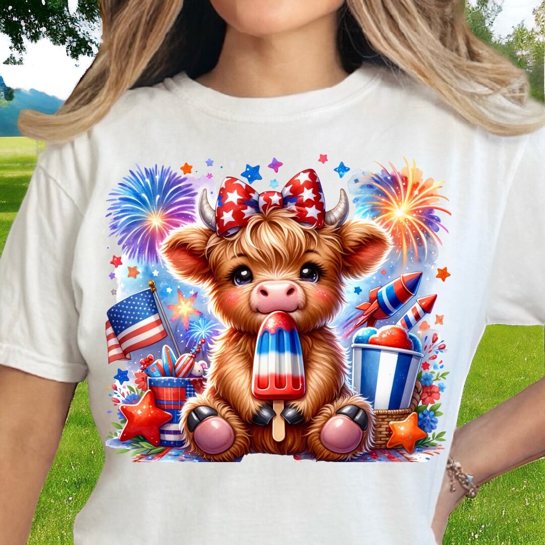 Patriotic Theme Cute Brown Heifer Cow With Bow Shirt | Red White Blue ...