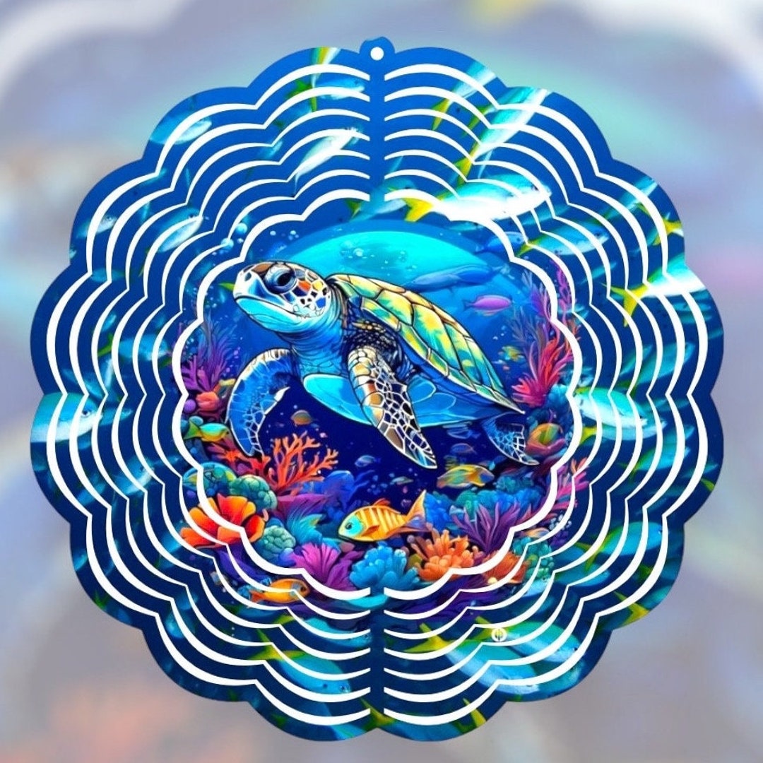 Sea Turtle Sublimated Double-sided 3D Aluminum Wind Spinner | Rainbow ...
