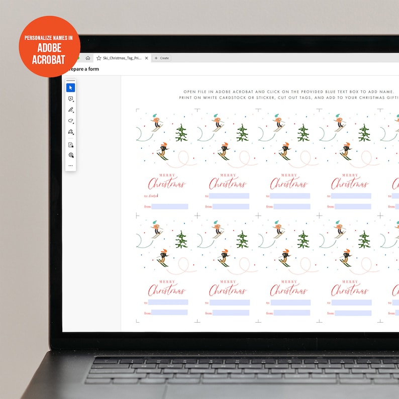 Printable Christmas Gift Tag, Ski Gift Tag Printable, Holiday Gift Tags ...