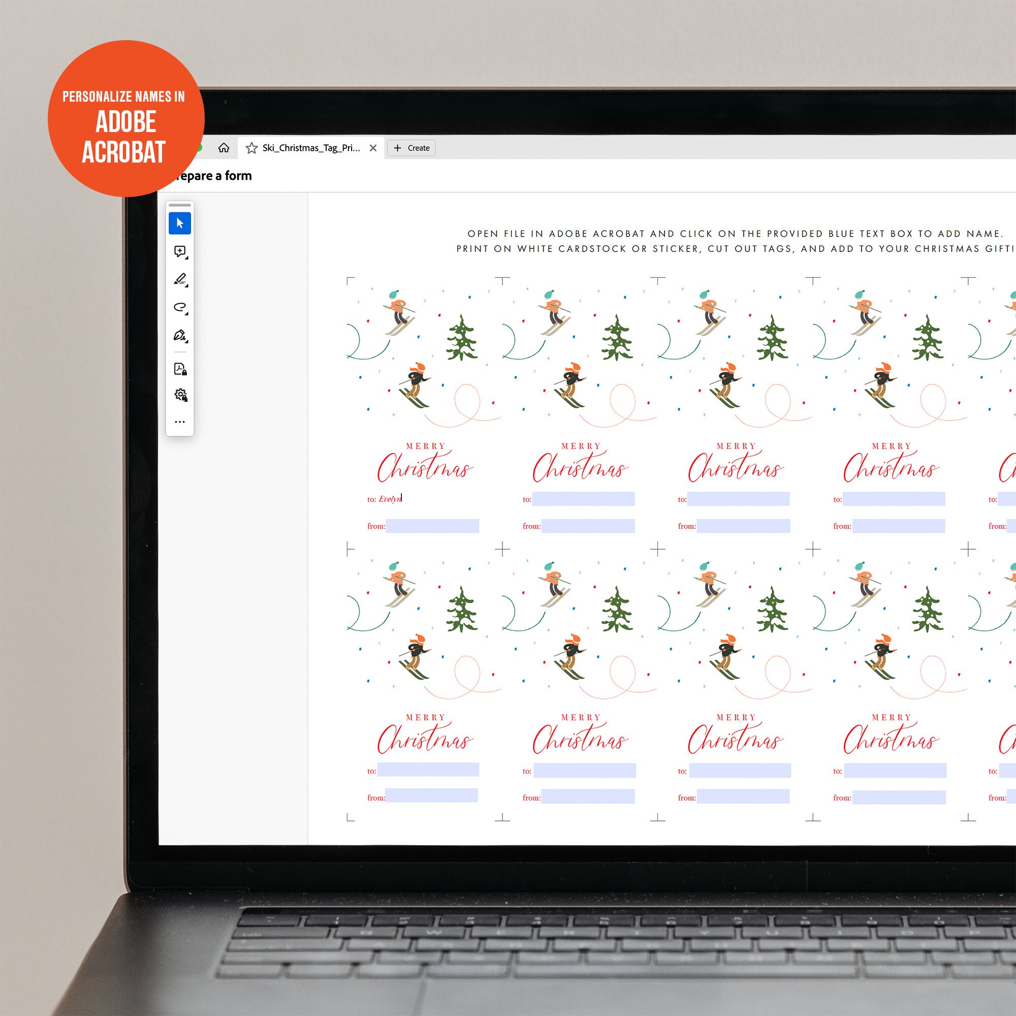 Printable Christmas Gift Tag, Ski Gift Tag Printable, Holiday Gift Tags ...