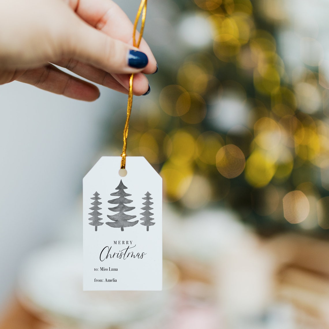 Printable Christmas Gift Tag, Watercolor Tree Gift Tag Printable ...