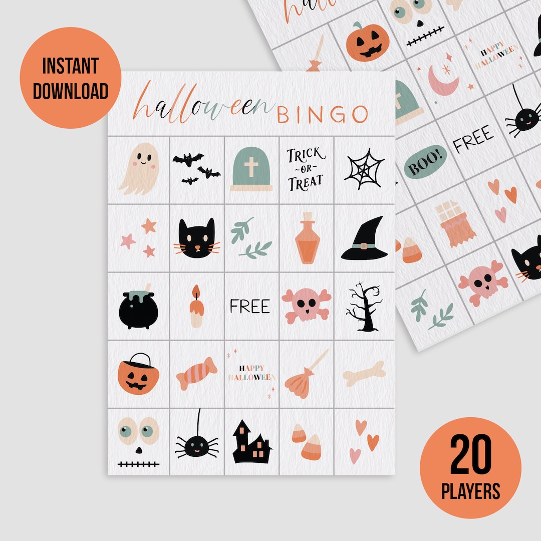 Printable Halloween Bingo Card Game, Halloween Activity for Kids Teens ...