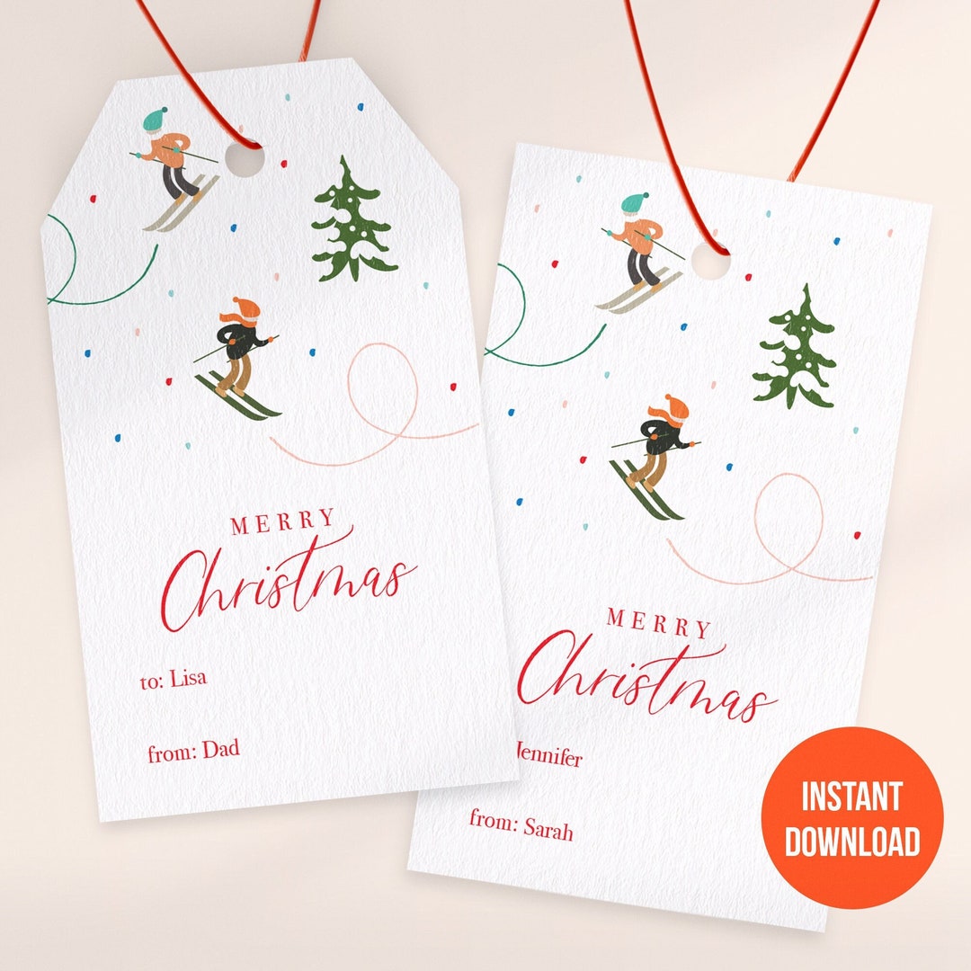 Printable Christmas Gift Tag, Ski Gift Tag Printable, Holiday Gift Tags ...