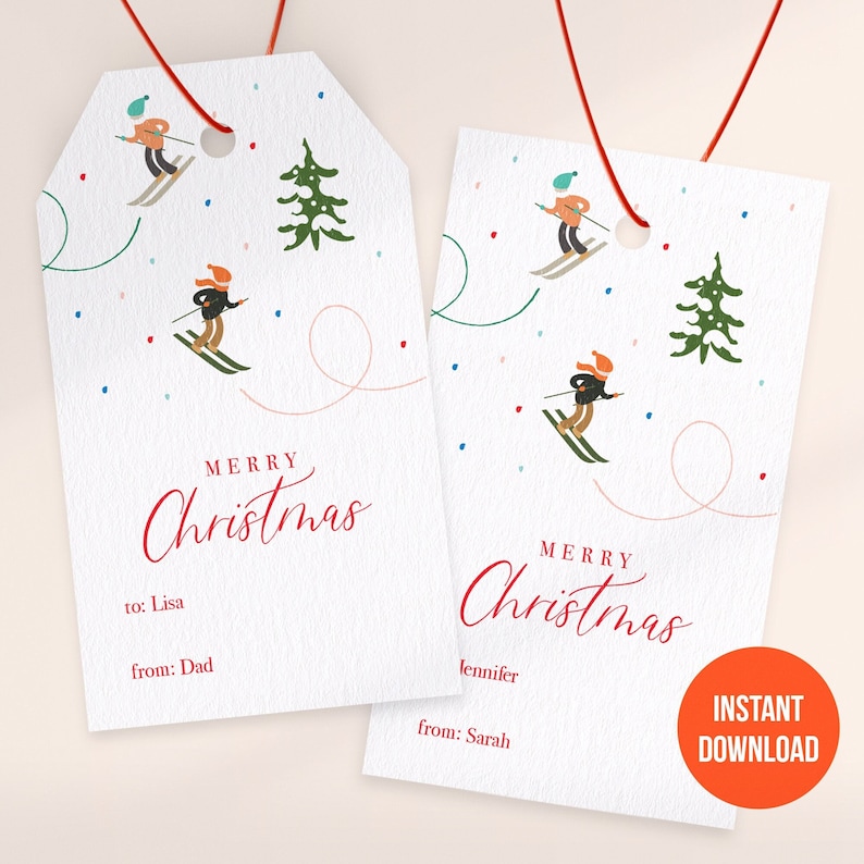 Printable Christmas Gift Tag, Ski Gift Tag Printable, Holiday Gift Tags ...