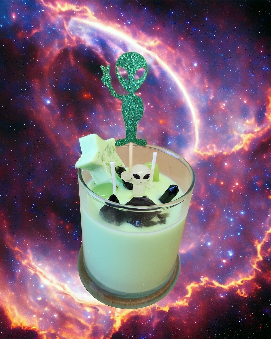 UFO Alien Outer Space Candle With Blueberry Muffin Scent, Obsidian ...