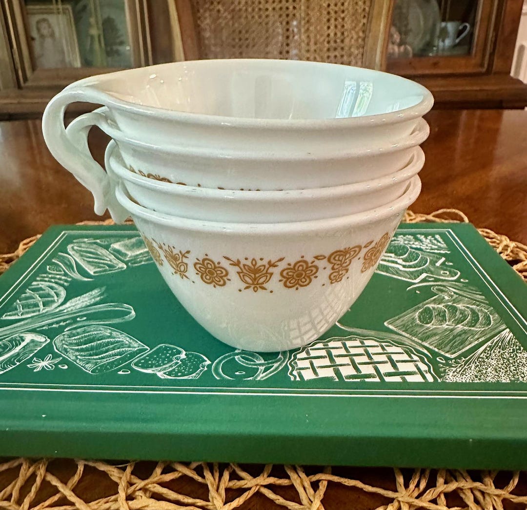 Vintage Corelle Cups-4/ CORNING Butterfly Gold Hook Handle Coffee Tea ...