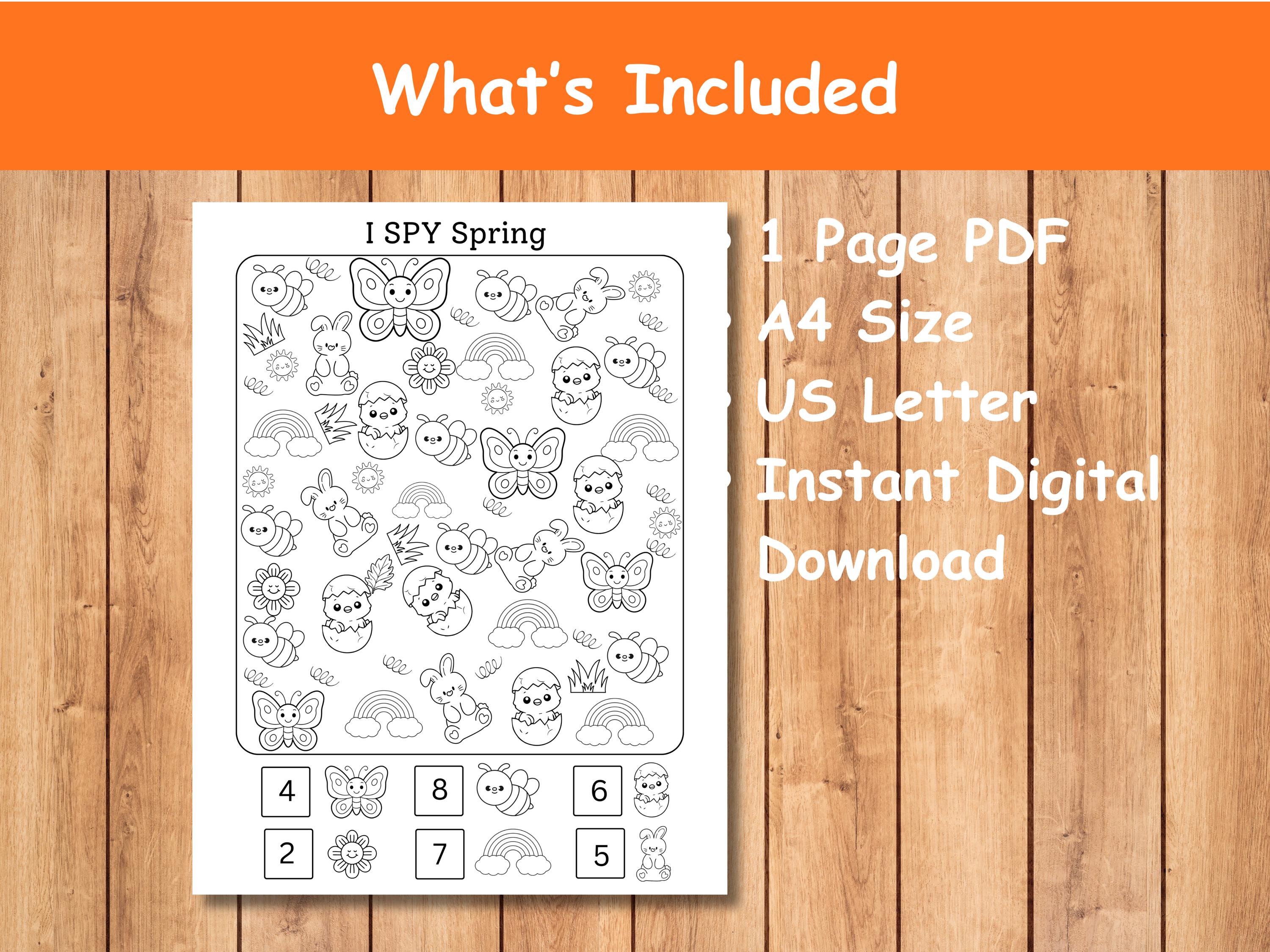 I Spy Spring Printable • Count and Color Worksheet • Preschool ...