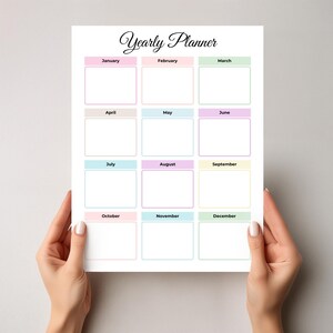 Printable Yearly Planner, Editable Yearly Overview on One Page, Year at ...