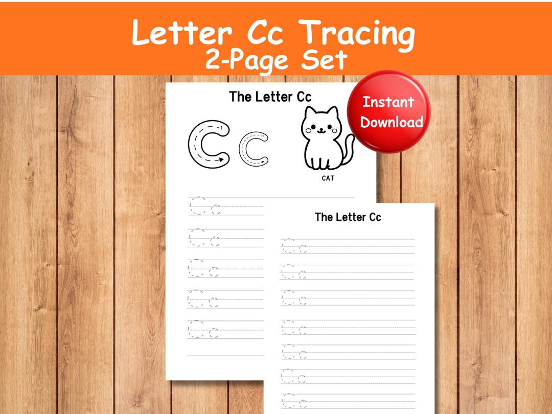 Letter C Tracing Worksheet • Uppercase + Lowercase • Trace + Color Cat ...