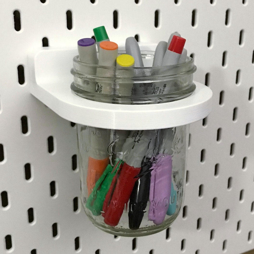 Mason Jar + Holder for IKEA Skadis Pegboard – 16 Oz Wide Mouth Ball Jar ...