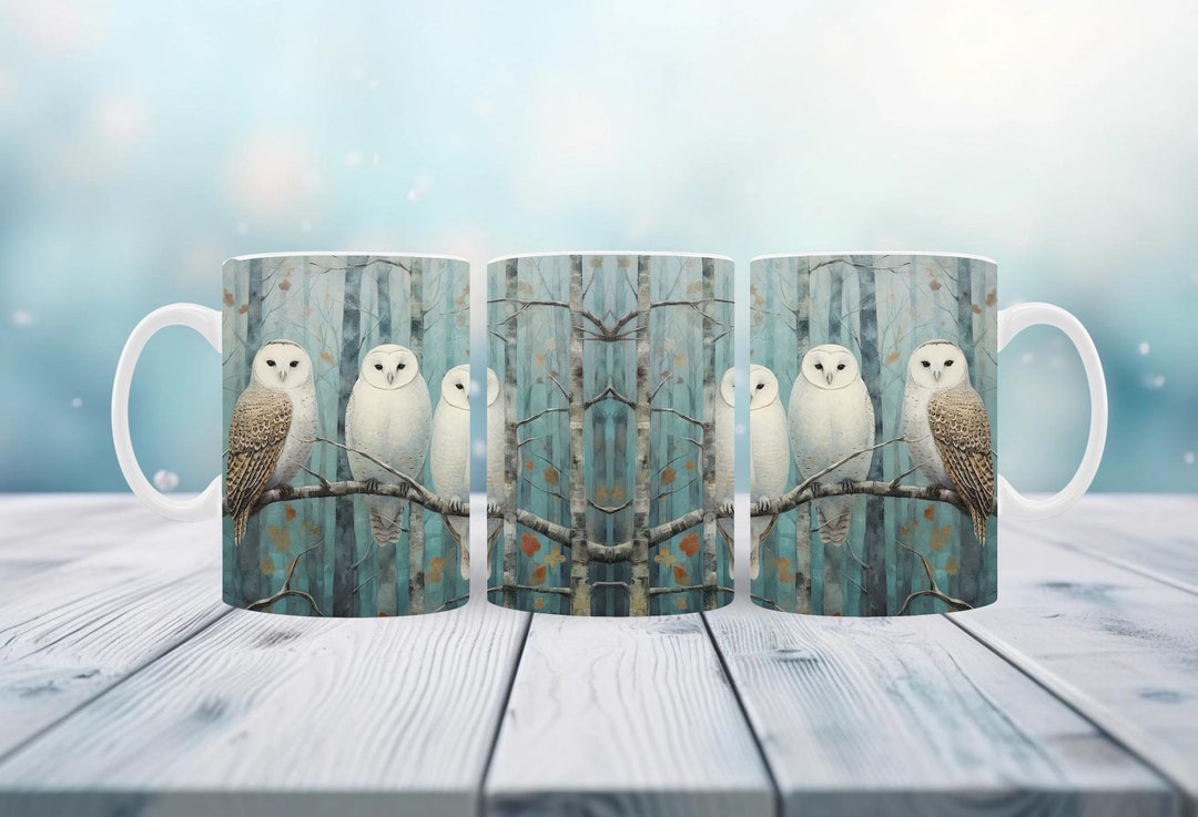 Winter Snowy Owl Mug Wrap 11oz & 15oz Mug Template 3D Mug Sublimation ...