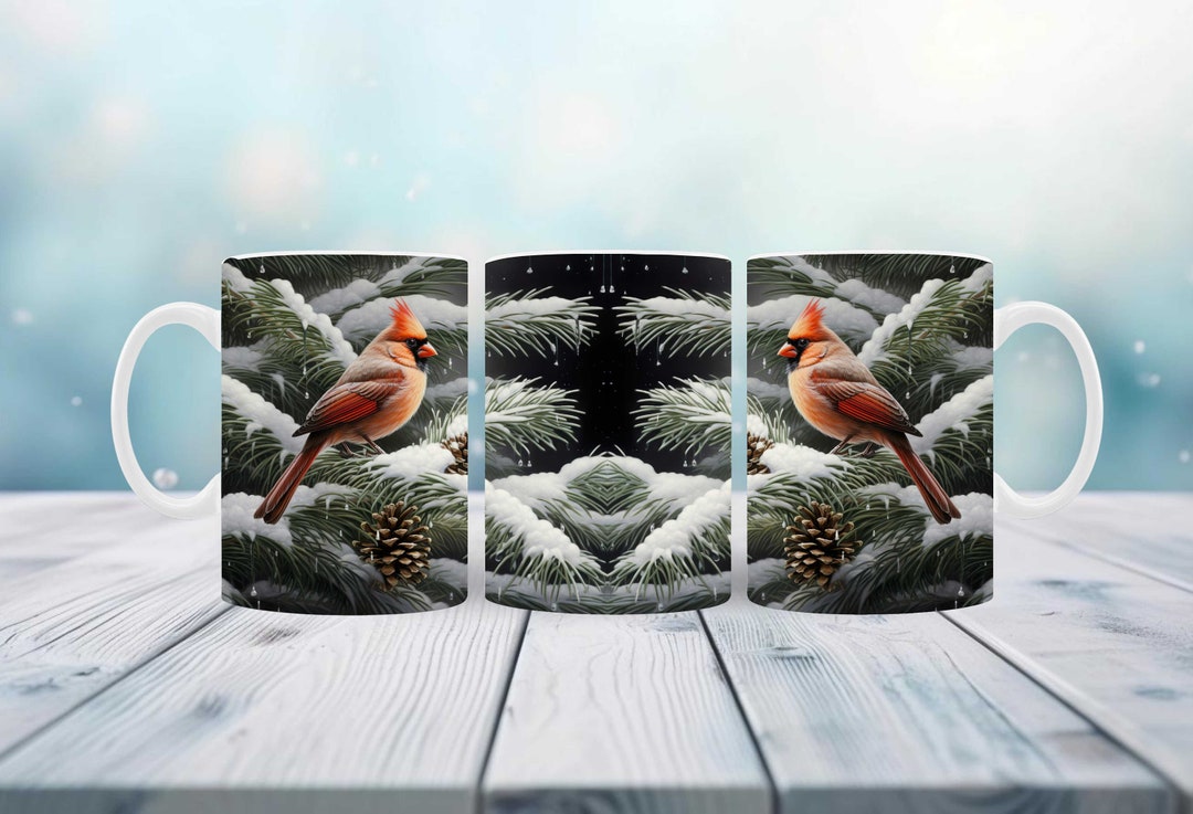 Winter Cardinal, 3D Mug Wrap 11oz & 15oz Mug Template, 3D Mug ...