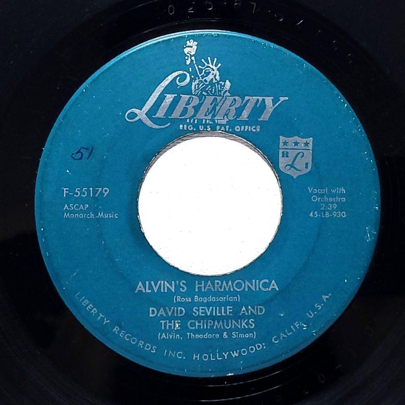 David Seville & Chipmunks 45 Alvin's Harmonica / Mediocre on Liberty VG ...