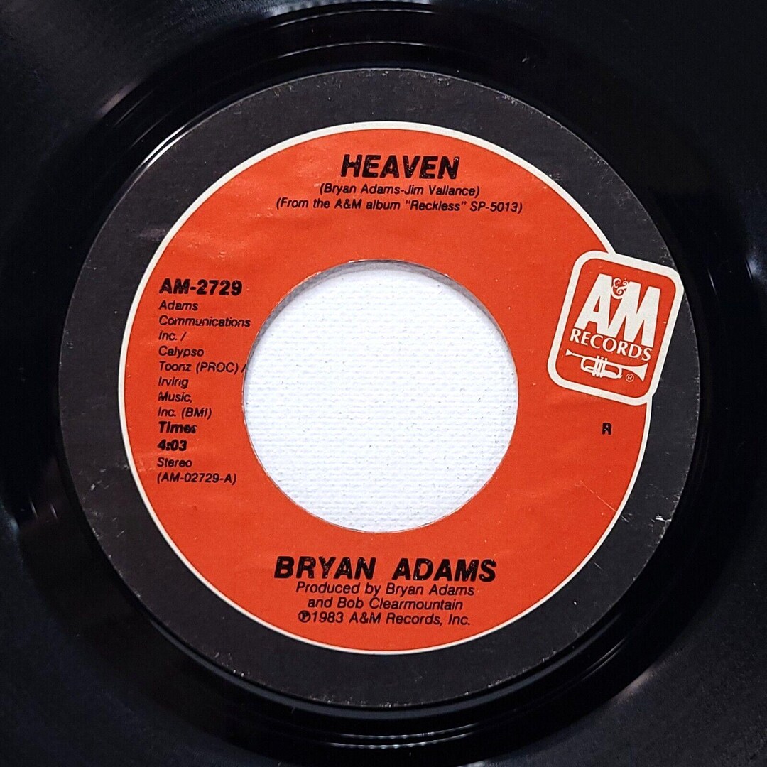 Bryan Adams 45 Heaven / Heaven live on A&M Pop Rock '85 - Etsy
