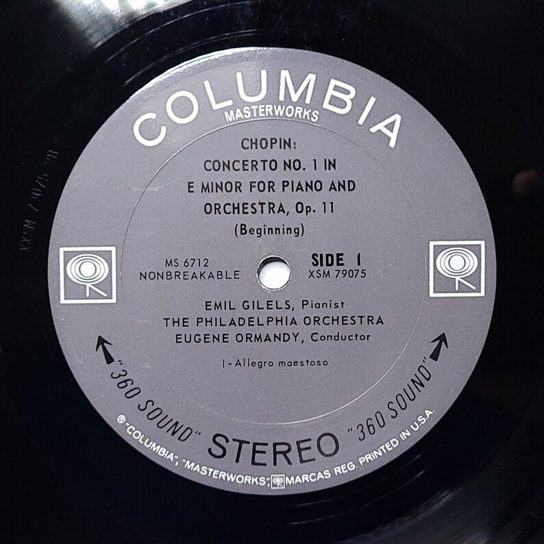 Gilels Ormandy ~ LP Vinyl Record ~ Chopin: Piano Concerto No.1 in E Minor ~ Columbia Records ...