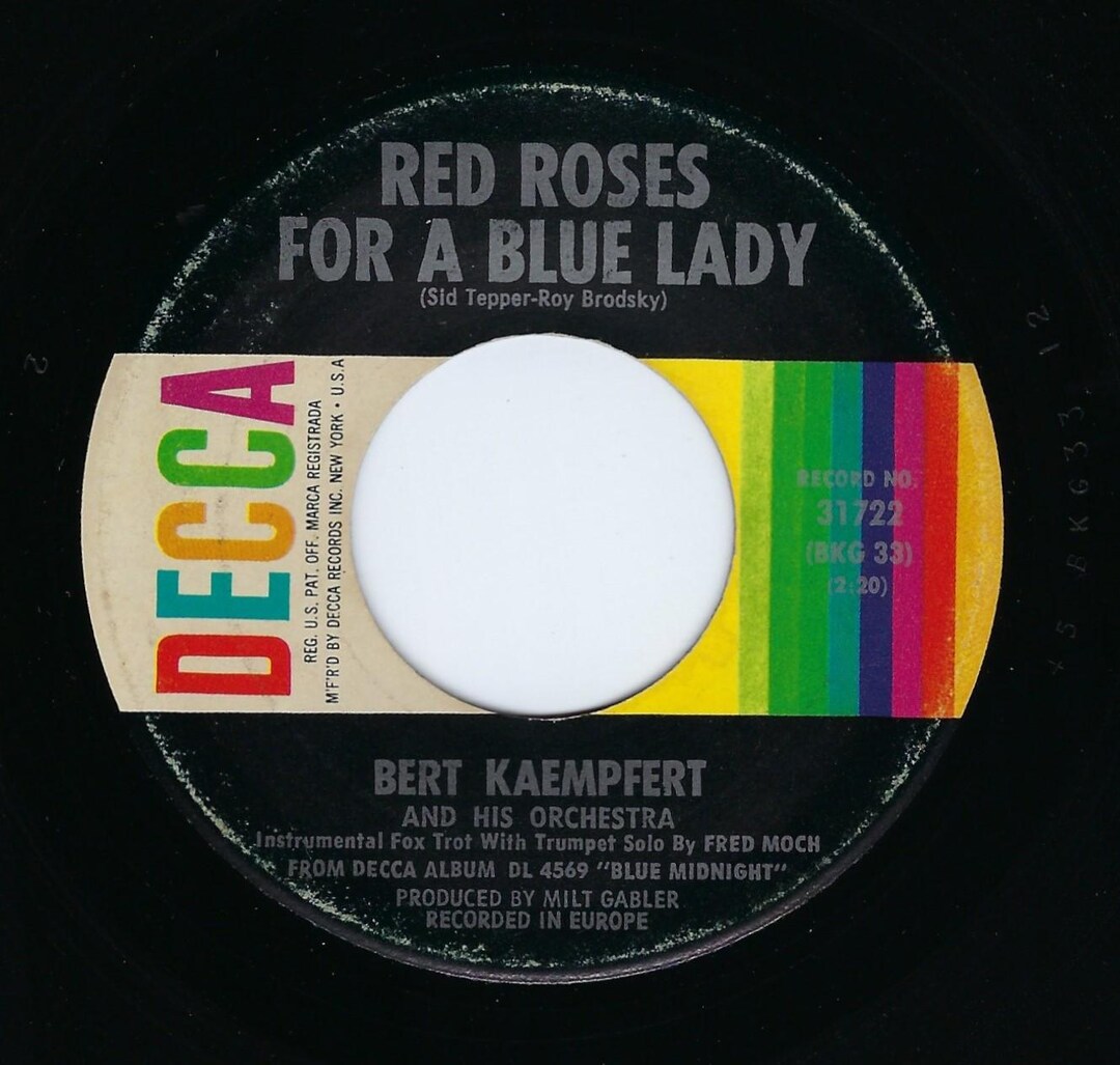 Bert Kaempfert 45 Vinyl Record Red Roses for A Blue Lady / Lonely ...