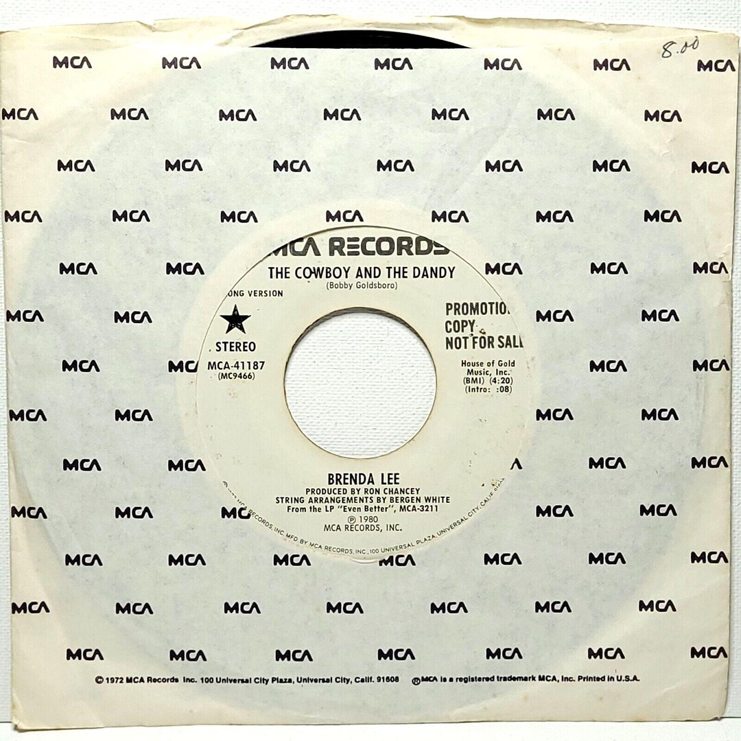 Brenda Lee 45 Vinyl Record the Cowboy and the Dandy / Same MCA Promo VG ...