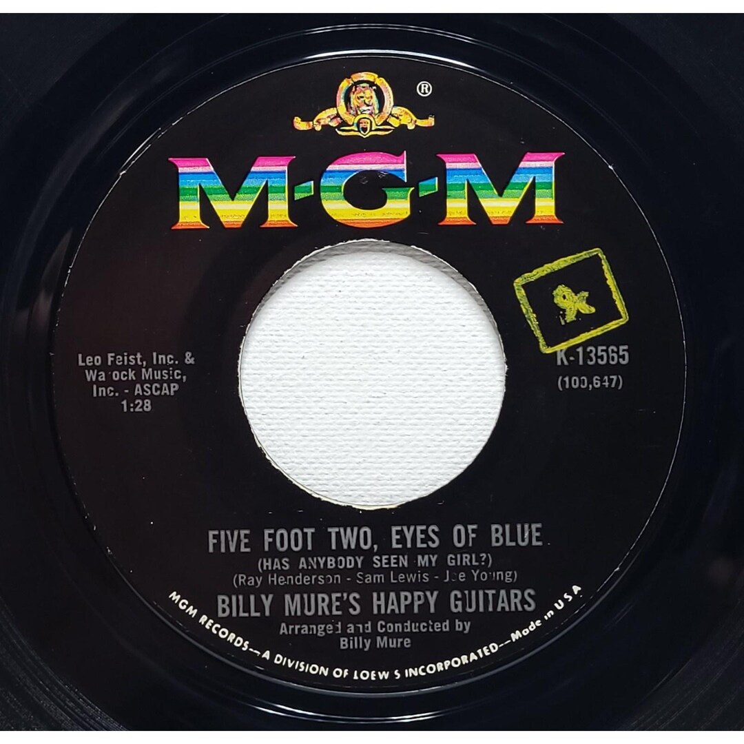 Billy Mure's Happy Guitars 45 Vinyl Record Five Foot Two, Eyes of Blue ...