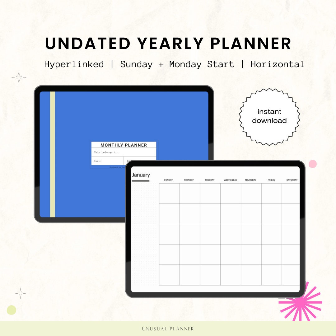 Minimalist Undated Monthly Digital Planner: Goodnotes iPad Template ...