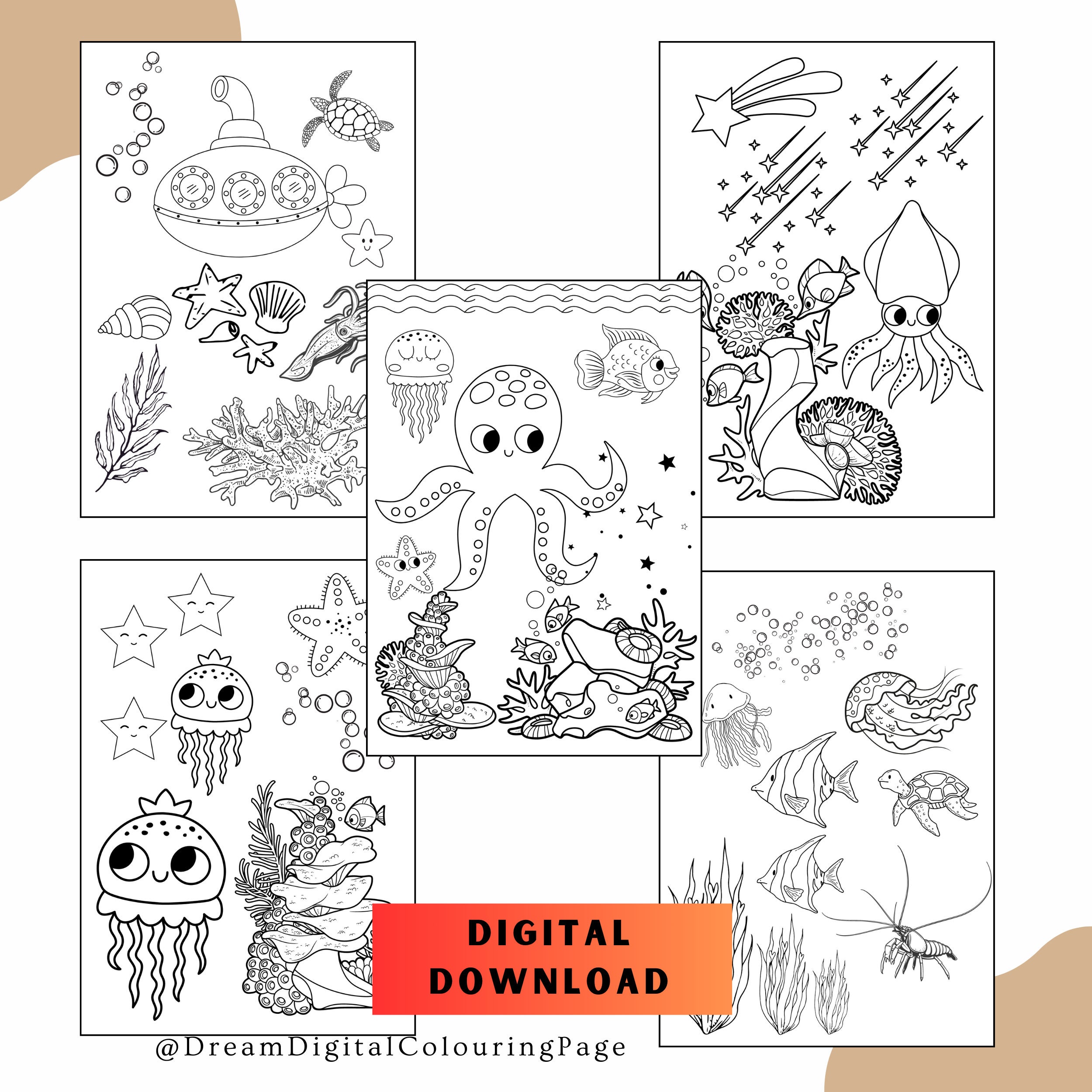 Coloring Page, Sea Animals, Under the Sea, Printable Coloring, Ocean ...