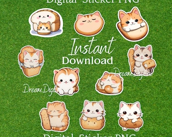 Bread Cat Sticker Set Cute Cat Sticker Waterproof Durable Stickers ...