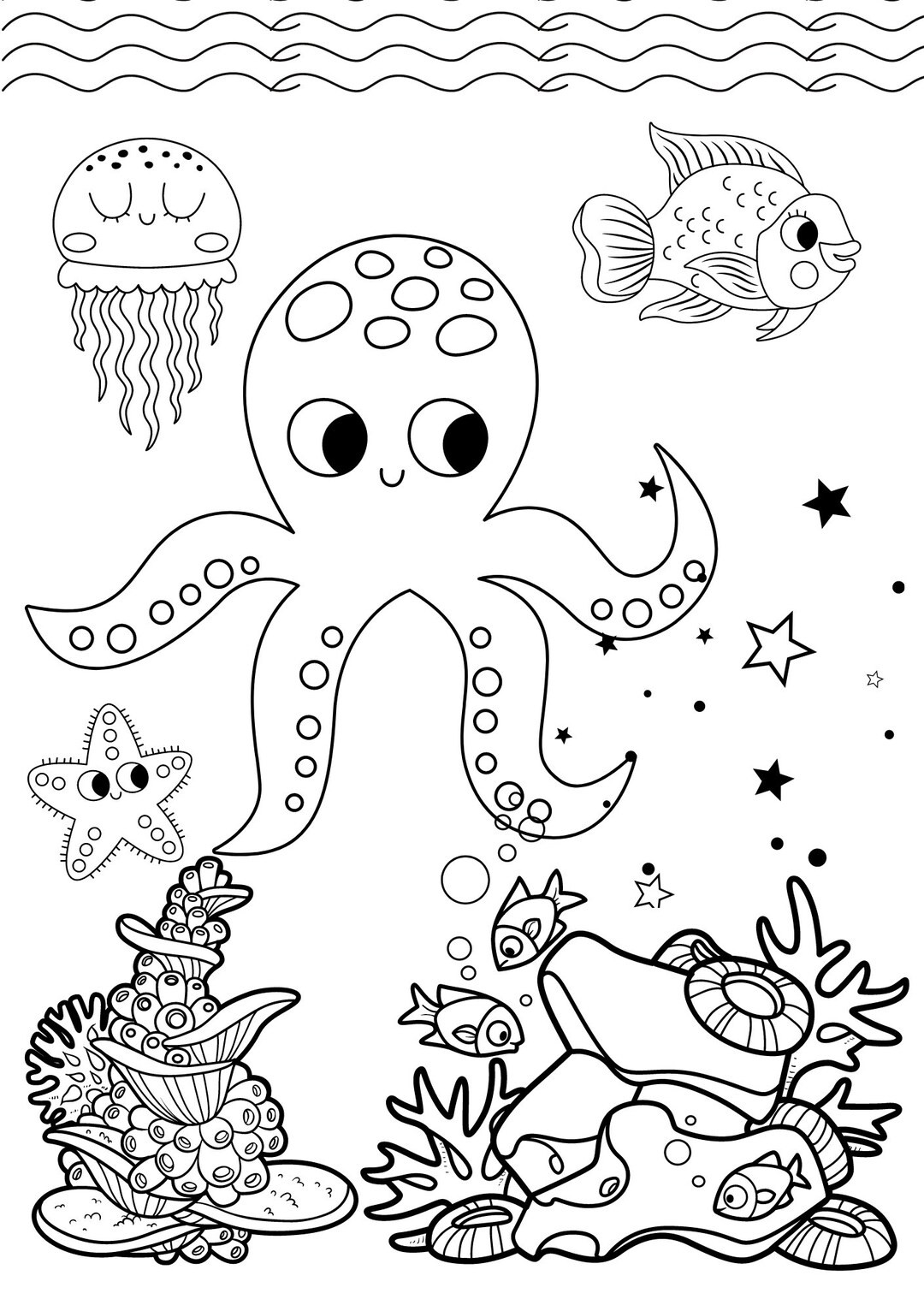 Coloring Page, Sea Animals, Under the Sea, Printable Coloring, Ocean ...