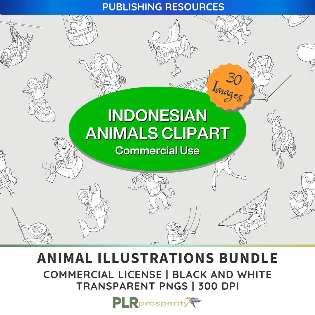 Indonesian Animals Cute Black and White Clipart Bundle for Children ...
