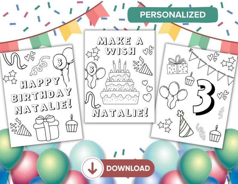 Custom Birthday Coloring Pages for Kids, Kids Birthday Party Activity ...