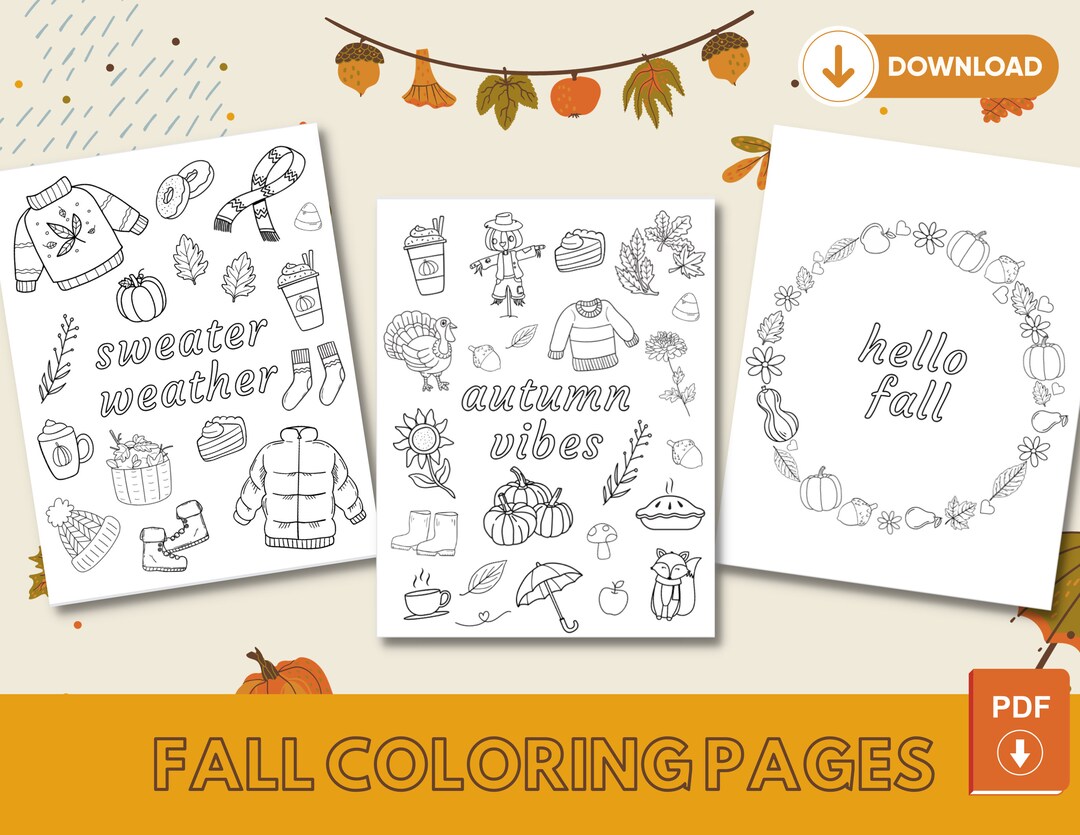 Fall Coloring Pages Autumn Coloring Pages Autumn Vibes - Etsy
