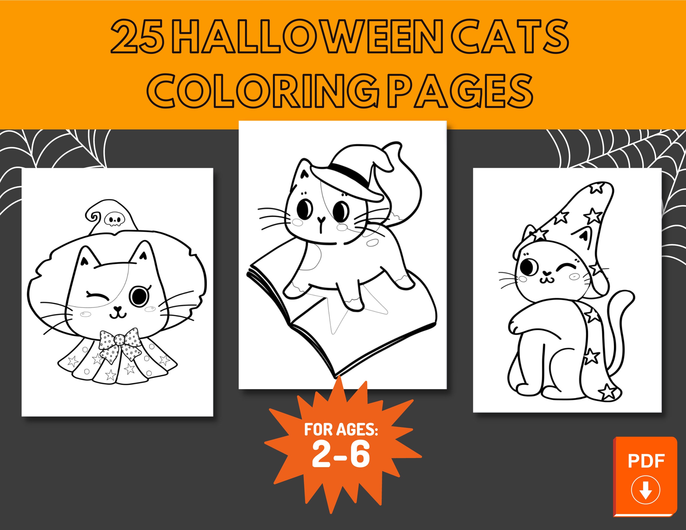 Halloween Cat Coloring Pages 25 Printable Cat Coloring Pages - Etsy