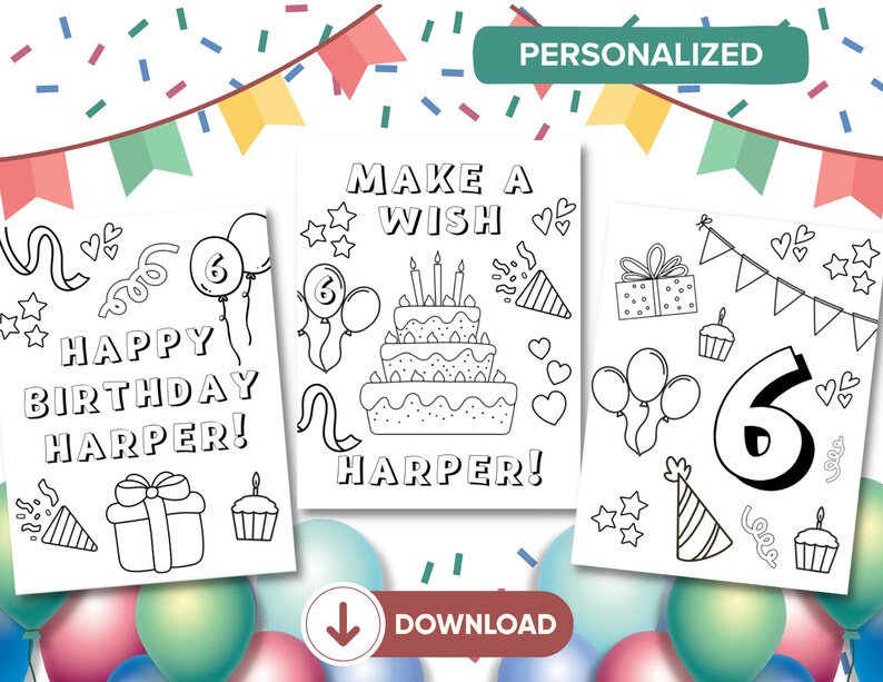 Custom Birthday Coloring Pages for Kids, Kids Birthday Party Activity ...