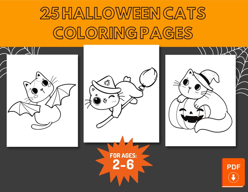 Halloween Cat Coloring Pages 25 Printable Cat Coloring Pages - Etsy