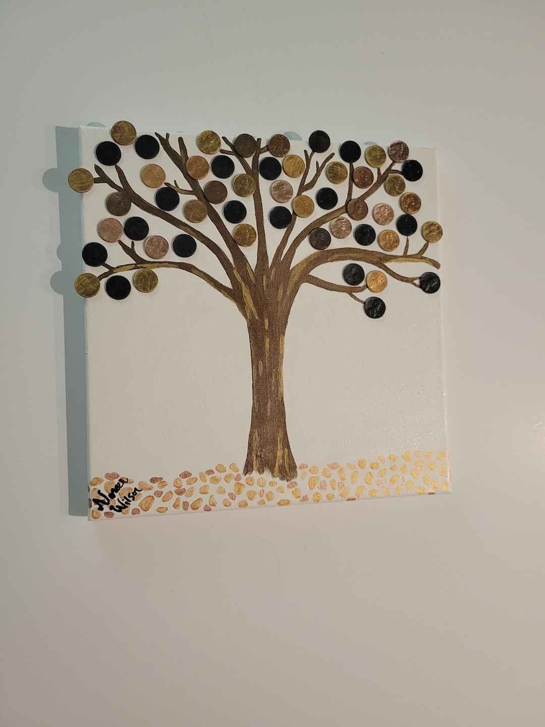 Handmade Penny Money Tree Art: Bronze Metallic Decoupage on Canvas - Etsy