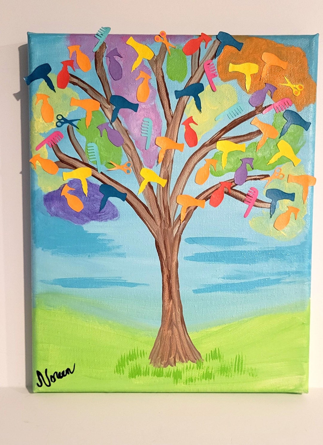 Hair Stylist Tree Bright Art 8" X 10" Hand Painted and Decoupaged - Etsy